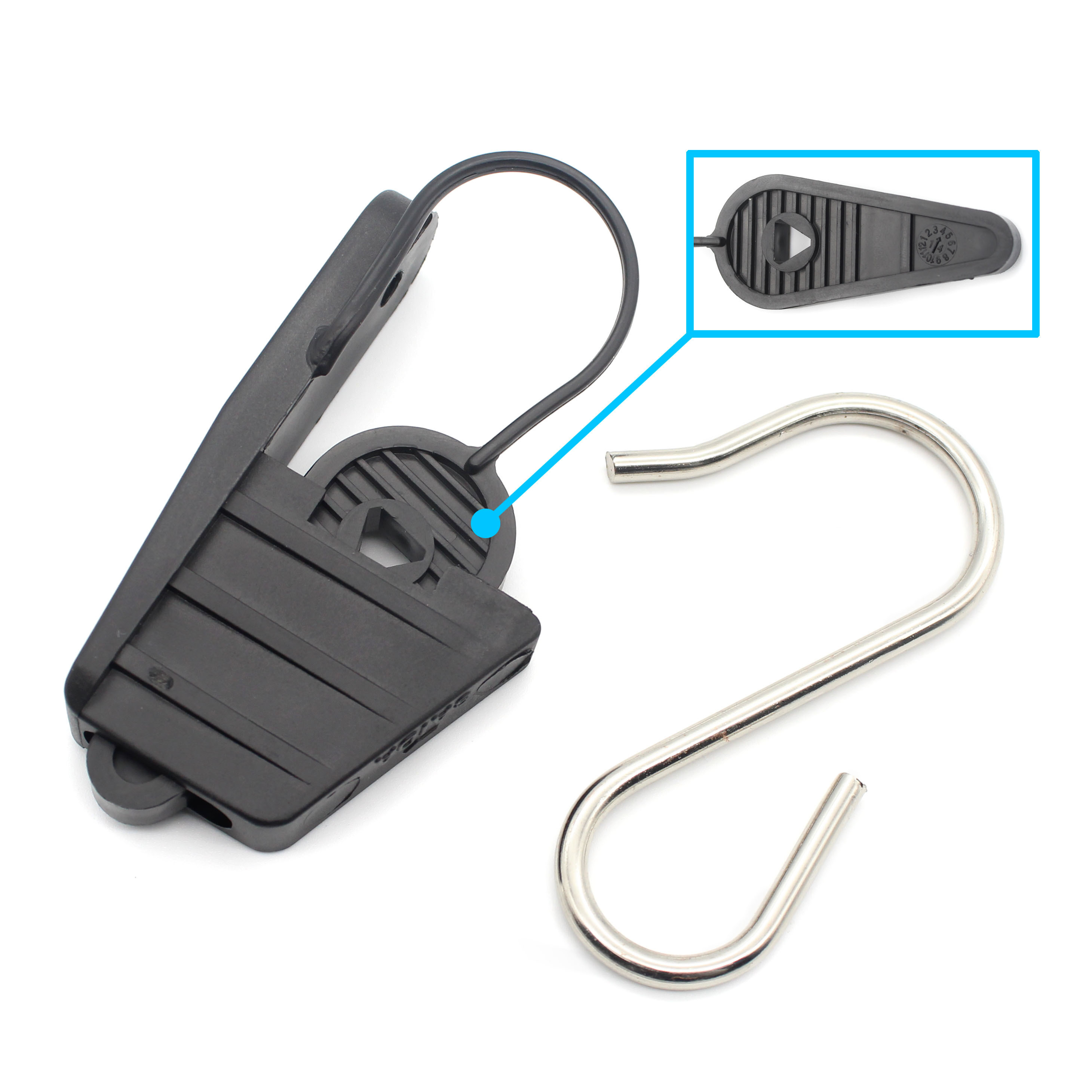 ナイロン管箱素材 FTTH 光学ドロップケーブルのための調整式懸垂クランプ